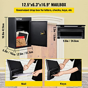 VEVOR Through The Wall Drop Box, 12.5''x6.3''x16.9'' Mail Drop Box w/Adjustable Chute, Deposit Drop Box w/Code Lock, Rainproof Wall Mount Mailbox for Letters, Rents, Check & Keys, Home & Office, Black