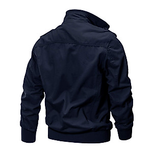 EKLENTSON Men's Cotton Collar Casual Button Military Cargo Jacket Outwear Winter Coat Men Army Jacket Blue