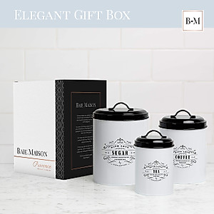 Baie Maison Large Kitchen Canisters Set of 3 - Farmhouse Canister Sets for Kitchen Counter White - Coffee Tea Sugar Container Set - Rustic Kitchen Canisters Farmhouse Style Decor - Metal Kitchen Jars