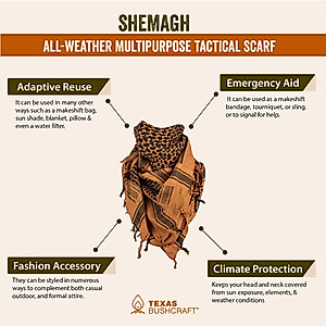 Texas Bushcraft Tactical Shemagh - Authentic Keffiyeh 100% Cotton for your Camping, Hiking and Backpacking Gear(Coyote Brown)