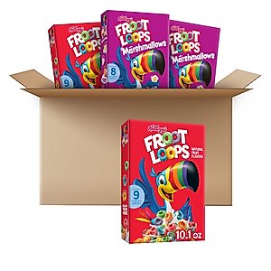 Kellogg's Froot Loops Kids Breakfast Cereal, Variety Pack, Froot Loops and Froot Loops with Marshmallows, 10.1 Ounce (Pack of 4)