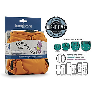 Kanga Care Rumparooz G2 OBV Cloth Diaper Reusable One Size Pocket Diaper with Patented Inner Double Gusset 2 pcs Bamboo Rayon Insert Soaker | Billy (6-40+ lbs)