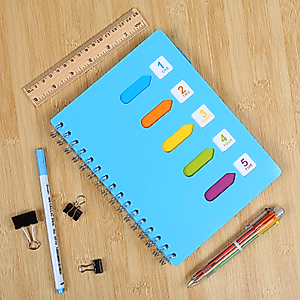 Kesoto A5 Lined Notebook with Multicolored Pen Wire Spiral Subject Notebook Journal with 5 Divider Tabs & 6 Color Retractable Ballpoint Pen, 240 Pages, Blue