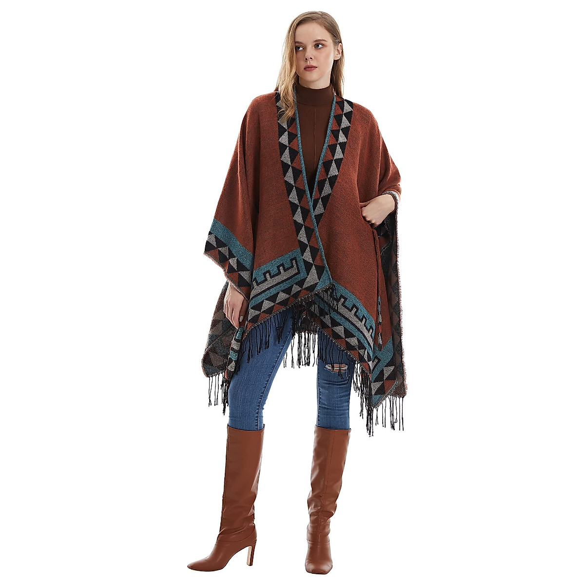 MissShorthair Women's Printed Shawl Wrap Fashionable Open Front Poncho Cape, Gift for Women