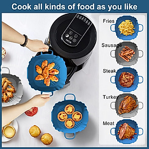 Permanent Warranty 8 Inch Silicone Air Fryer Liner 2 Pack Reusable 100% Food Grade Silicone Air Fryer Liner (Red/Blue)