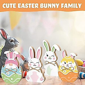 6 Pcs Easter Bunny Table Wooden Signs Centerpieces Easter Spring Tiered Tray Decorations Rabbit Bunny Shape Tabletop Decor with 3 Meter Jute Rope for Farmhouse Home Office (Bunny, Egg)