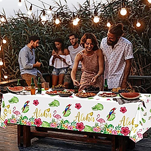 Aloha Party Decoration 3 Pack Hawaiian Tablecloths for Luau Party Decorations, Tropical Flamingo Table Cover Disposable Plastic with "Aloha" Gold Letters, Summer Beach Theme Birthday Party Supplies