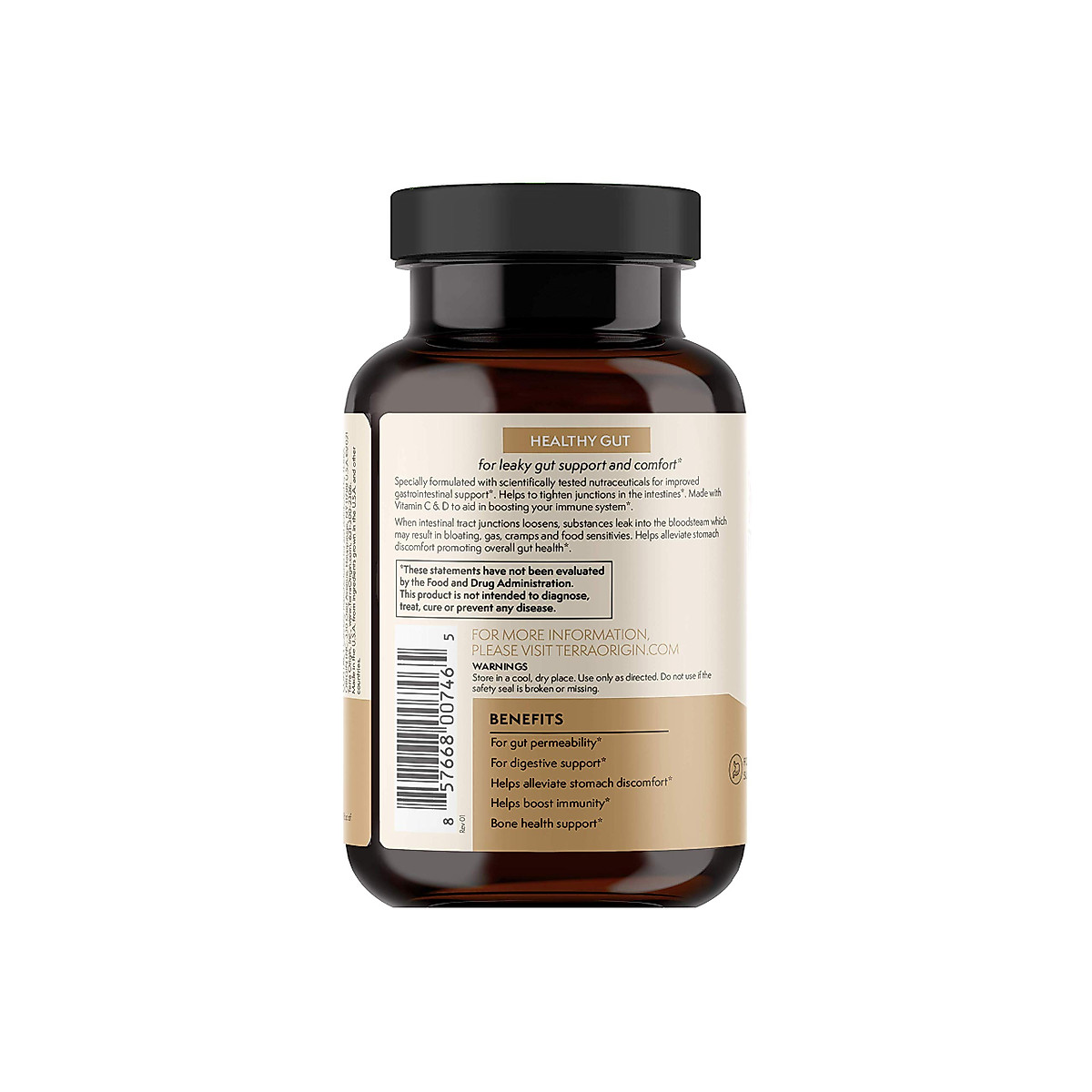 TERRA ORIGIN Healthy Gut Capsules with Immunity Boost | 90 Capsules | Digestive Support Including intestinal Permeability, IBS, Bloating, Gas and Constipation* 30 Servings/90 Capsules.