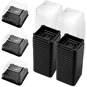 Pralb 100 Set Clear Plastic Mini Cupcake Boxes Muffin Pod Dome Muffin Single Container Box Wedding Birthday Gifts Supplies for Cheese Pastry Dessert Mooncake (square, black)