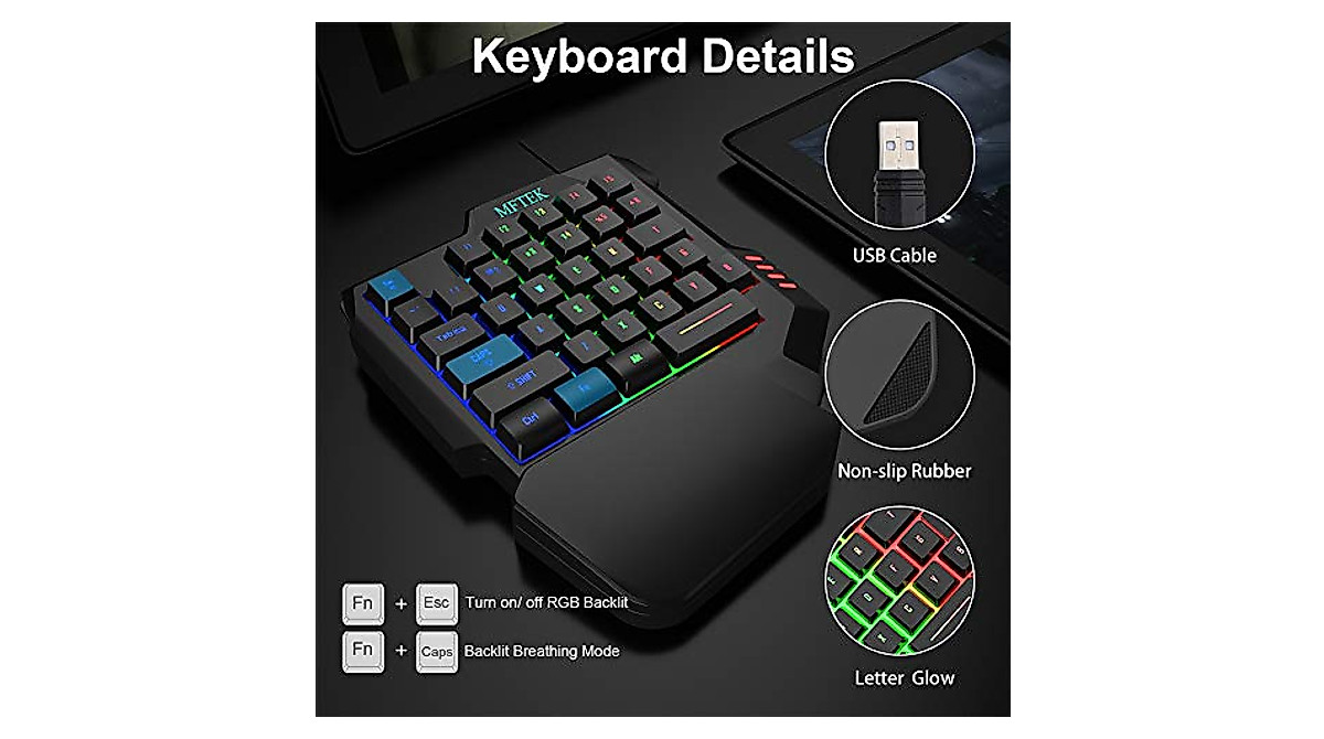 MFTEK One Hand Gaming Keyboard & Mouse Combo – RGB Gaming