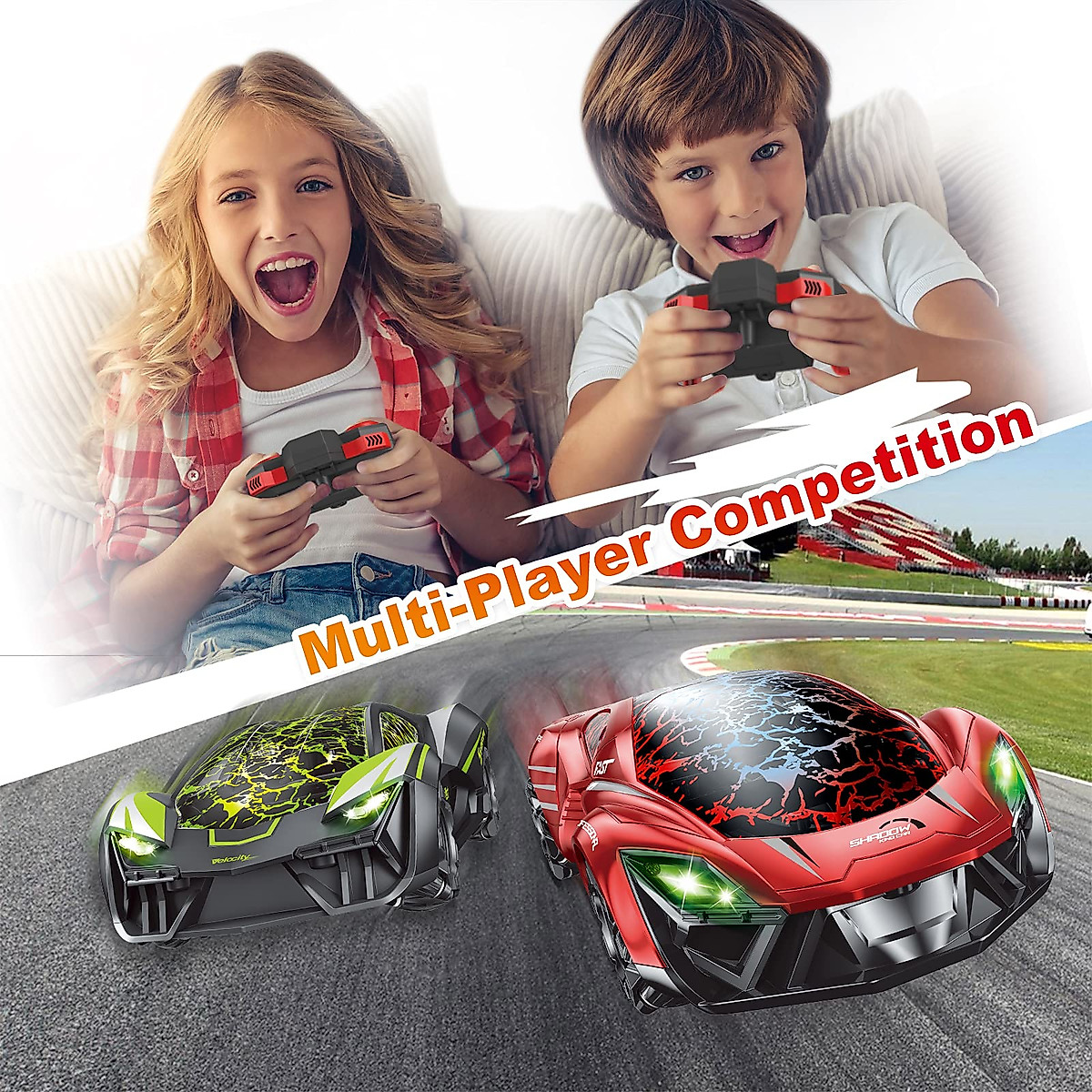 JELOSO Remote Control Car, 4WD 2.4GHz Fast RC Drift Stunt Race Car 360°Rotating Hobby RC Sport Car with LED Lights & Music, Cool Vehicle Toys Birthday Xmas Gifts for Kids Boys Girls Age of 6-12