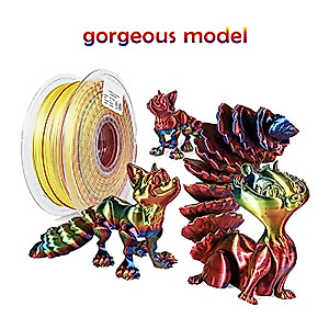 PLA 3D Printer Filament 3-in-1 Gradient Color Silk Metallic Luster 1.75mm Accuracy +/-0.01mm 1kg (2.2lb),Gold-Red-Black