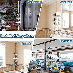 Lilyvane Corner Shower Caddy, 4 Layer Shower Organizer, Rustproof ABS Shower Shelves with Stainless Steel Pole, Drill Free Shower Rack, Large Shower Storage and Shower Caddy Tension Pole,56-125 Inch