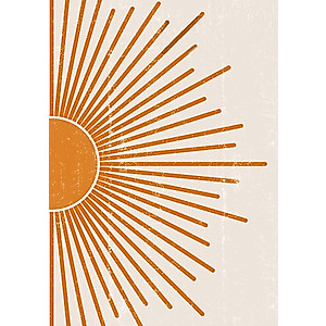 Boho Chic Sun Pattern Washable Faux Wool Area Rug 8x10 Beige Sunset Red Minimalist Modern Rug for Livingroom Bedroom Dining Office Indoor Kitchen Bath Floor Carpet