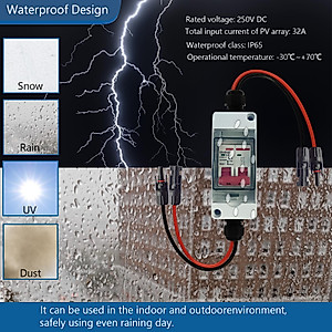 Solar Panels Solar Disconnect Switch with 32 Amp Miniature Circuit Breaker Box IP65 Waterproof Photovoltaic Circuit Isolator for Solar Power System RV, Boats