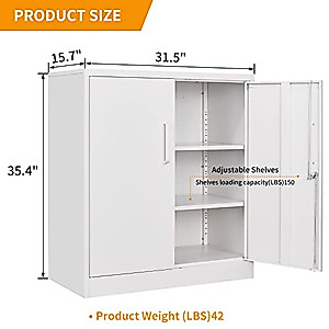 Metal Storage Cabinet with 2 Doors, Lockable Steel Storage Cabinet with 2 Doors and Adjustable Shelves, Steel Lockable File Cabinet, Locking Tool Cabinets for Office,Home,Garage