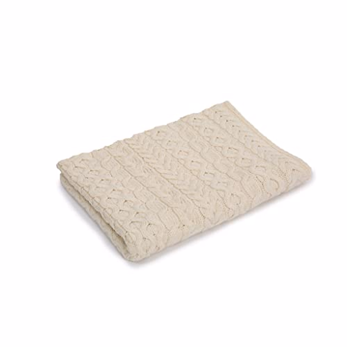 SAOL 100% Merino Wool Heavy Cable Knit Blanket Throw 42" x 62" (106 X 157 cm) (Natural)