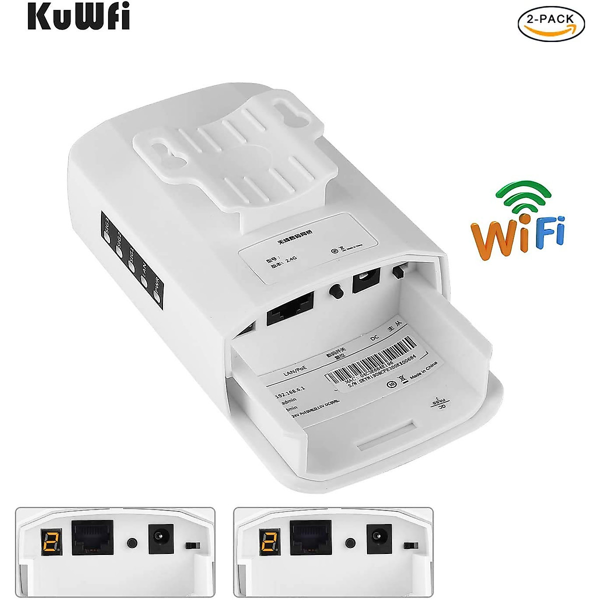 KuWFi Wireless WiFi Bridge Outdoor CPE Kit Point to Point 2.4G 300Mbps Waterproof Long Range WiFi Extender with Ethernet Port