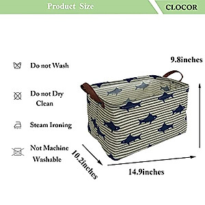 CLOCOR Rectangular Shark Storage Basket,Collapsible Cute Pattern Kids Toys Bin,Waterproof Coating Storage Box with Handles for Bathroom,Shelf Basket (Shark)