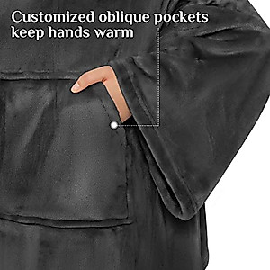 ONME Wearable Fleece Blanket with Sleeves for Adult, Cozy Snuggy Blankets with Front Pocket, Soft Blanket Robe Gift for Women Men (Dark Grey)