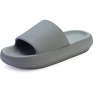 BRONAX Slides for Women and Men Size 8 Soft Beach Pillow House Sandals Recovery Slippers for Ladies Indoor Comfy Cushioned Thick Sole 39-40 Grey