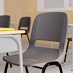 Flash Furniture Hercules Series 661 lb. Capacity Ergonomic Shell Stack Chairs 16'' Seat Height, 5 Pack, Gray Plastic/Black Frame