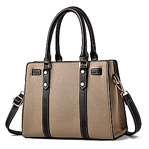 Vegan Leather Satchel Purses and Handbags for Women Top-Handle Tote Bag with Crossbody Strap - Khaki