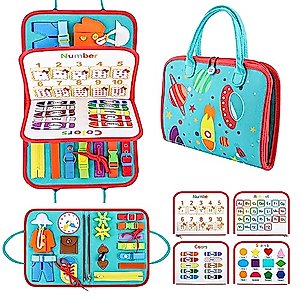 FASTSPOK Busy Board for 1 2 3 4 Year Old, Toddler Travel Toys for Car Plane, Montessori Sensory Toys for Toddlers 1-3, Educational Learning Activities Board for Fine Motor Skills, Gift for Boys Girls