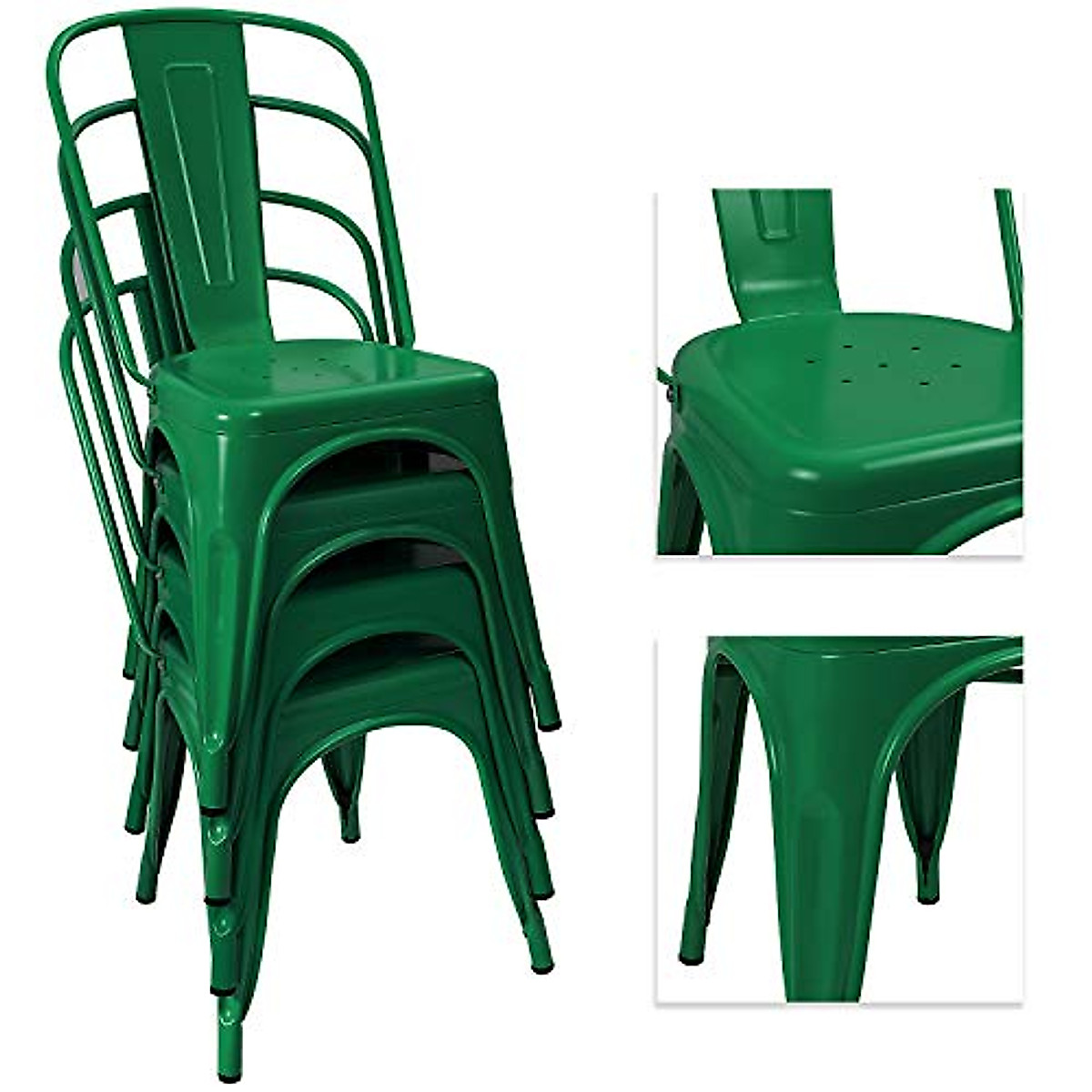 Devoko Metal Indoor-Outdoor Chairs Distressed Style Kitchen Dining Chairs Stackable Side Chairs with Back Set of 4 (Green)