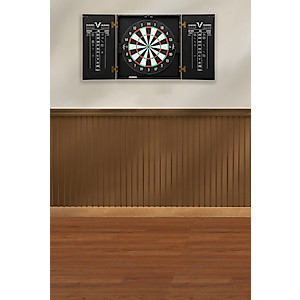 Viper Hideaway Cabinet & Steel-Tip Dartboard Ready-to-Play Bundle, Reversible Standard and Baseball Game Options with Two Sets of Steel-Tip Darts and Chalk Scoreboards, Black Matte Finish