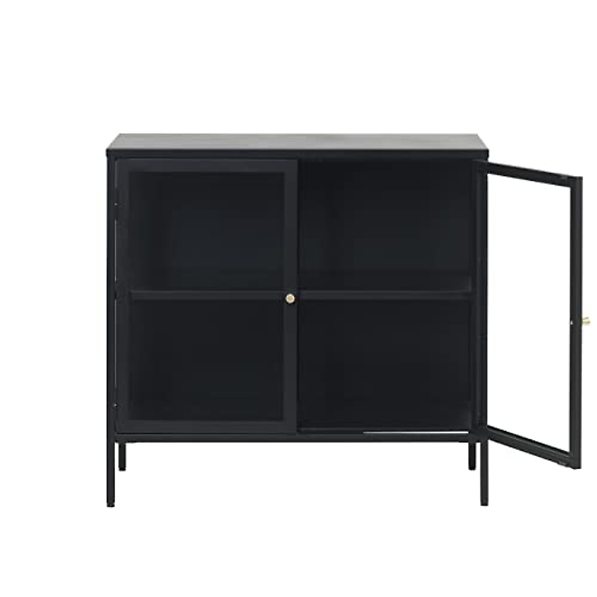 Modern Dover 2-Section Sideboard with Tempered Glass Doors, Steel Frame, Adjustable Height Feet, Freestanding for Home Office, Living Room, ‎Bathroom, Nursery, Bedroom, 15.75x36.5x33.5 in., Black/Gold