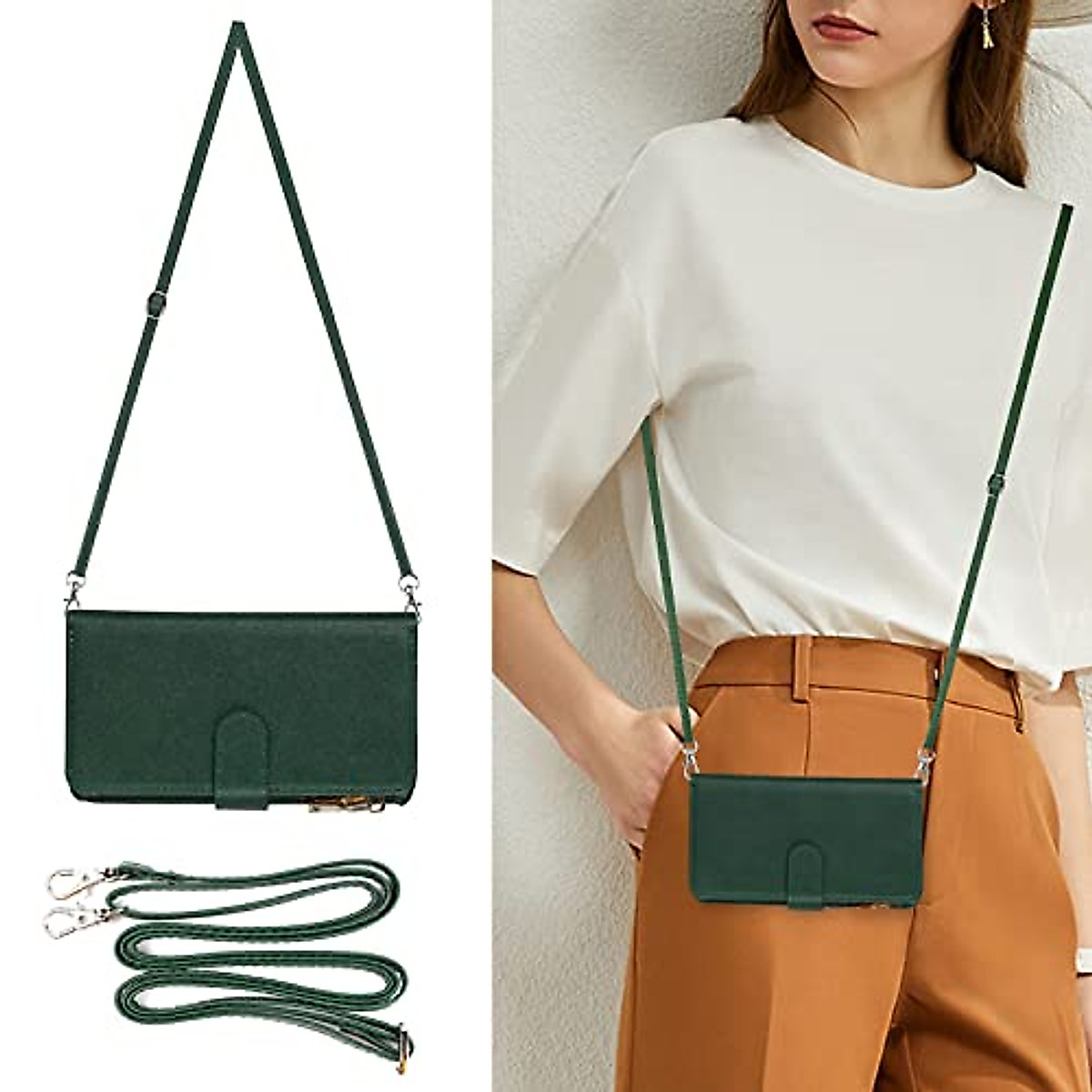 Jaorty for iPhone 13 Mini Phone Wallet Case with Card Holder, Crossbody Strap, Zipper Pocket, PU Leather, Dark Green