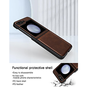 Foluu for Samsung Galaxy Z Flip 5 5G Case, Galaxy Z Flip 5 Leather Case, PU Leather + Hard PC Shell Ultra Thin Slim Durable Protective Phone Case Cover for Samsung Galaxy Z Flip5 5G 2023 (Brown)