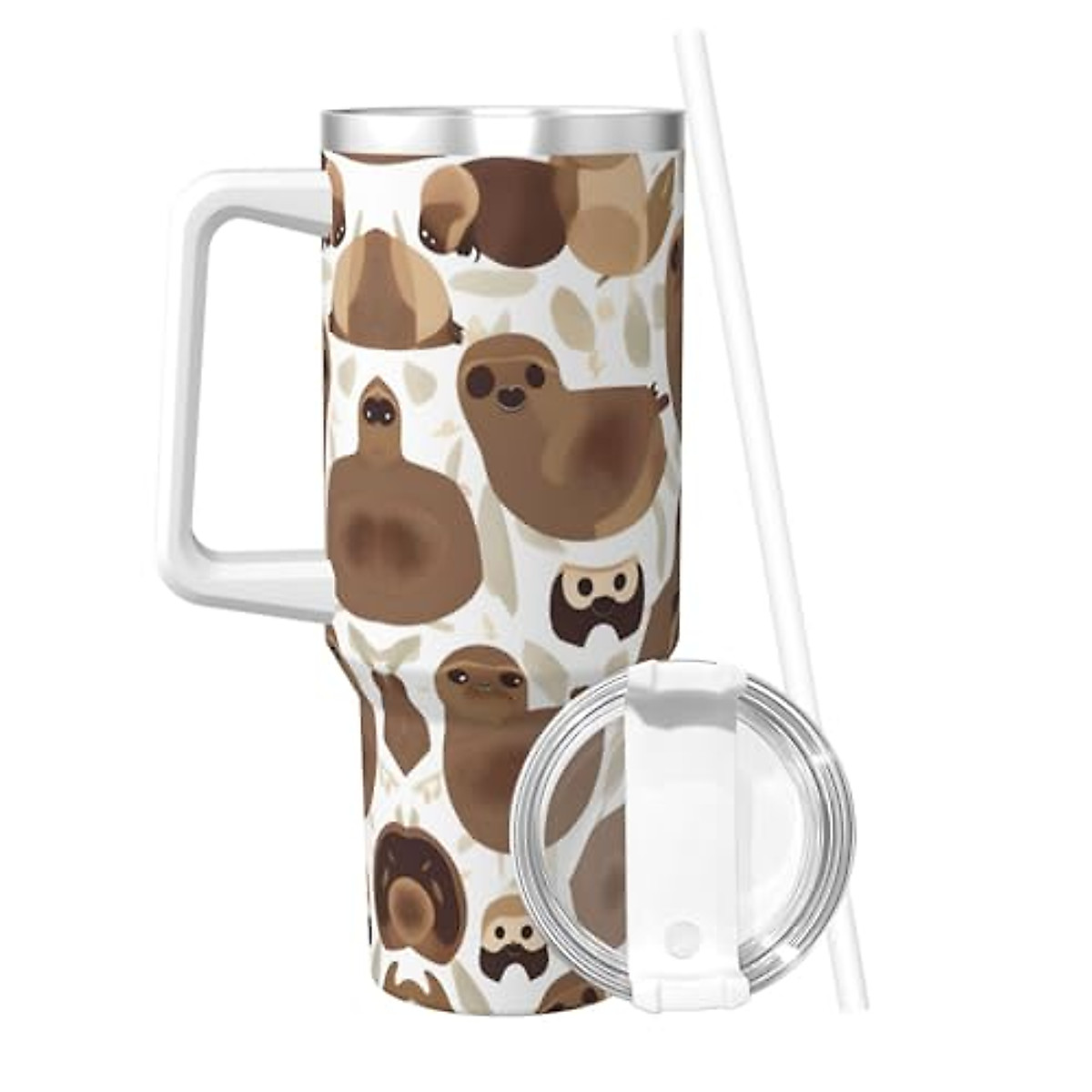 HULIBIN Brown Sloth Print Double Deck Stainless Steel Travel Coffee Cup With Lid 40 Oz Ice Bully Cup