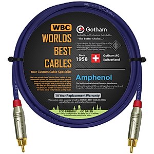 WORLDS BEST CABLES 3.5 Foot SPDIF Cable – Gotham GAC-1 S/PDIF-Pro (Ultrablue) High-End Silver Plated LCOFC Digital Audio Interconnect Cable & Amphenol ACPR-SRD Gold RCA Plugs - CUSTOM MADE