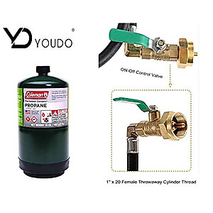 YOUDO Propane Refill Adapter Hose for 1 LB Gas Bottle 35.5" Long with ON/Off Control Valve QCC Type1 Inlet for New Tank (Fuel Not Included)