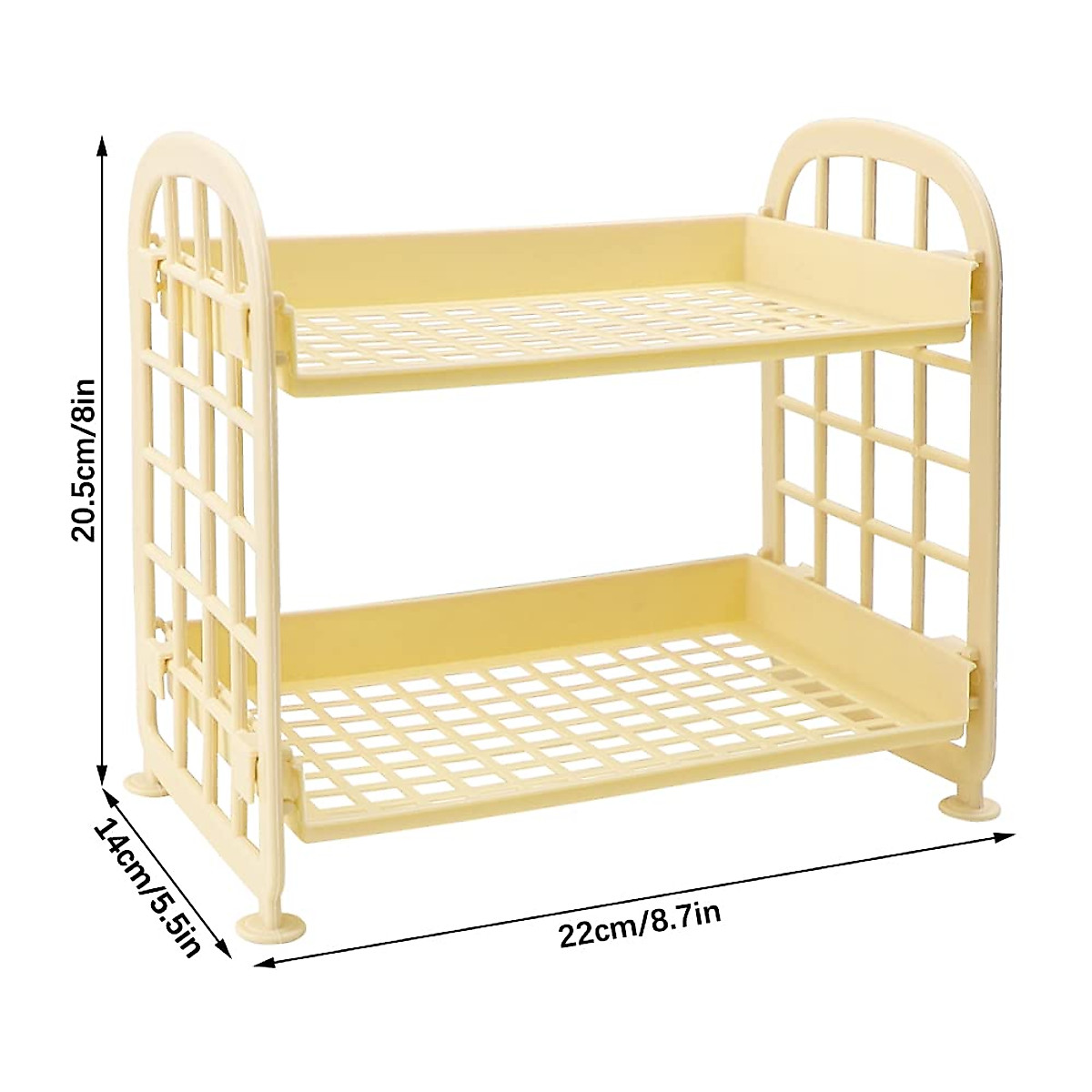 QUMENEY Desktop Rack Cosmetic Stationery Storage Holder, 2-Tier Multifunctional Plastic Shelf Makeup Organizer for Skincare Office Kitchen Bedroom Bathroom Home (Lemon Yellow)