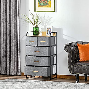 HOMCOM 5-Drawer Fabric Dresser Tower, 4-Tier Storage Organizer with Steel Frame for Hallway, Bedroom and Closet, Light Grey