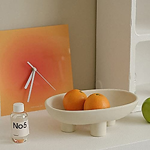 WENSHUO Three-Legs Ceramic Fruit Bowl for Kitchen Counter, Decorative Bowl for Table Décor, 10-inch Oval Large Bowls for Breads, Matte Crème