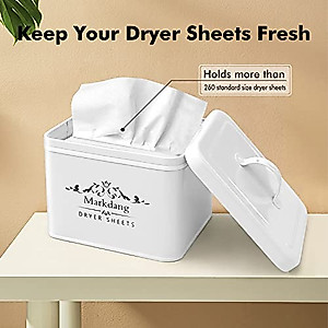 Markdang Dryer Sheet Holder Dispenser with Lid for Laundry Room Organization Modern Farmhouse Metal Magnetic Dryer Sheet Container for Laundry Room Decor and Accessories (White)