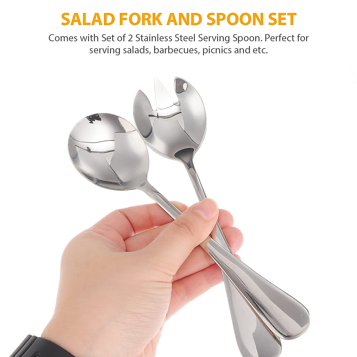 Gatuida Salad Servers, Stainless Steel Salad Serving Set, Salad Servers, Salad Spoon, Salad Fork, Pack of 2
