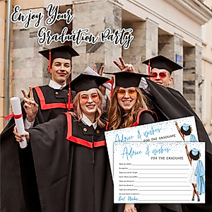 Tabyon 30 Advice & Wishes Cards For The Graduation - Blue Grad Girl - Confetti Double-Sided Fill In Style Advice Cards For High School, College, University, Party Favor, Decorations & Supplies-B04