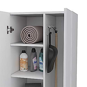 Nala Cleaning Cabinet with 5 Shelves and Hanging Rack in White