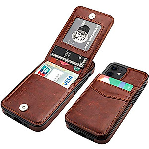 KIHUWEY Compatible with iPhone 12 Mini Case Wallet with Credit Card Holder, Premium Leather Magnetic Clasp Kickstand Heavy Duty Protective Cover for iPhone 12 Mini 5.4 Inch(Brown)
