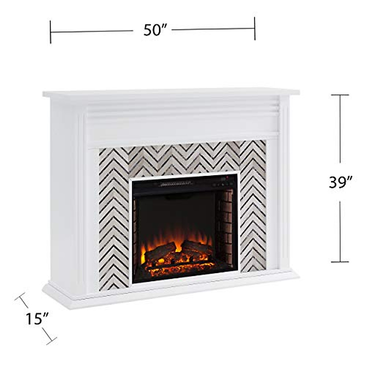 SEI Furniture Hebbington Carrara Marble Tiled Electric Fireplace, White-Gray