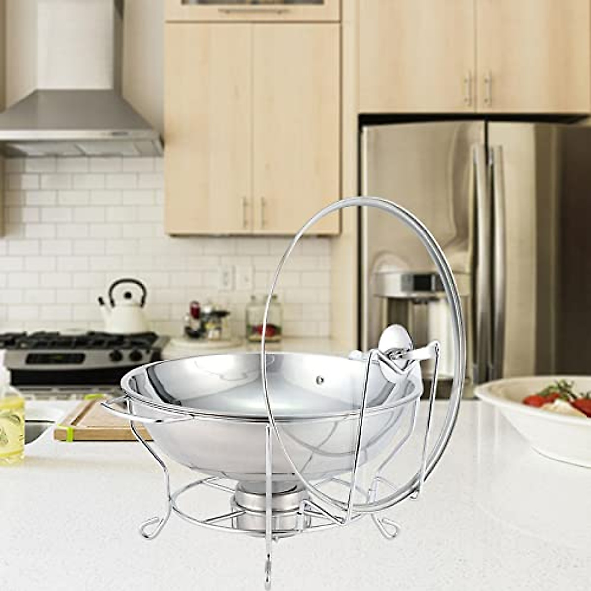 MagiDeal Round Buffet Chafer Multifunction with Lids 3.5L Portable Large Capacity Warming Tray Serving Tray Holder Chafing Dish for Catering Parties