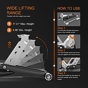 Torin T820010LT Hydraulic Low Profile Aluminum Floor Jack: 2 Ton (4,000 lb) Capacity, Black
