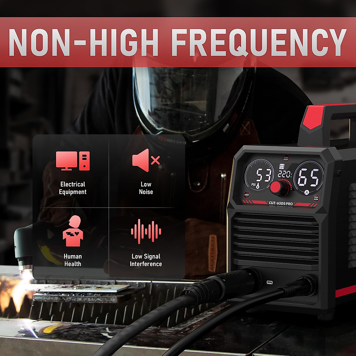 YESWELDER Plasma Cutter 65Amp Non-High Frequency Non-Touch Pilot Arc, Digital Display DC Inverter 110/220V Dual Voltage Blowback Plasma Cutting Machine CUT-65DS PRO