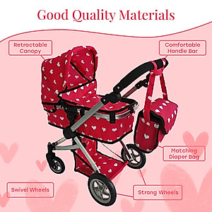 Convertible Combo Baby Doll Stroller for 3 Year Old Girls & Up | Play Toy Baby Stroller for Dolls, Folding Adjustable Bassinet Carriage Buggy with Storage Basket Converts to Sit Up Pushcart Pram