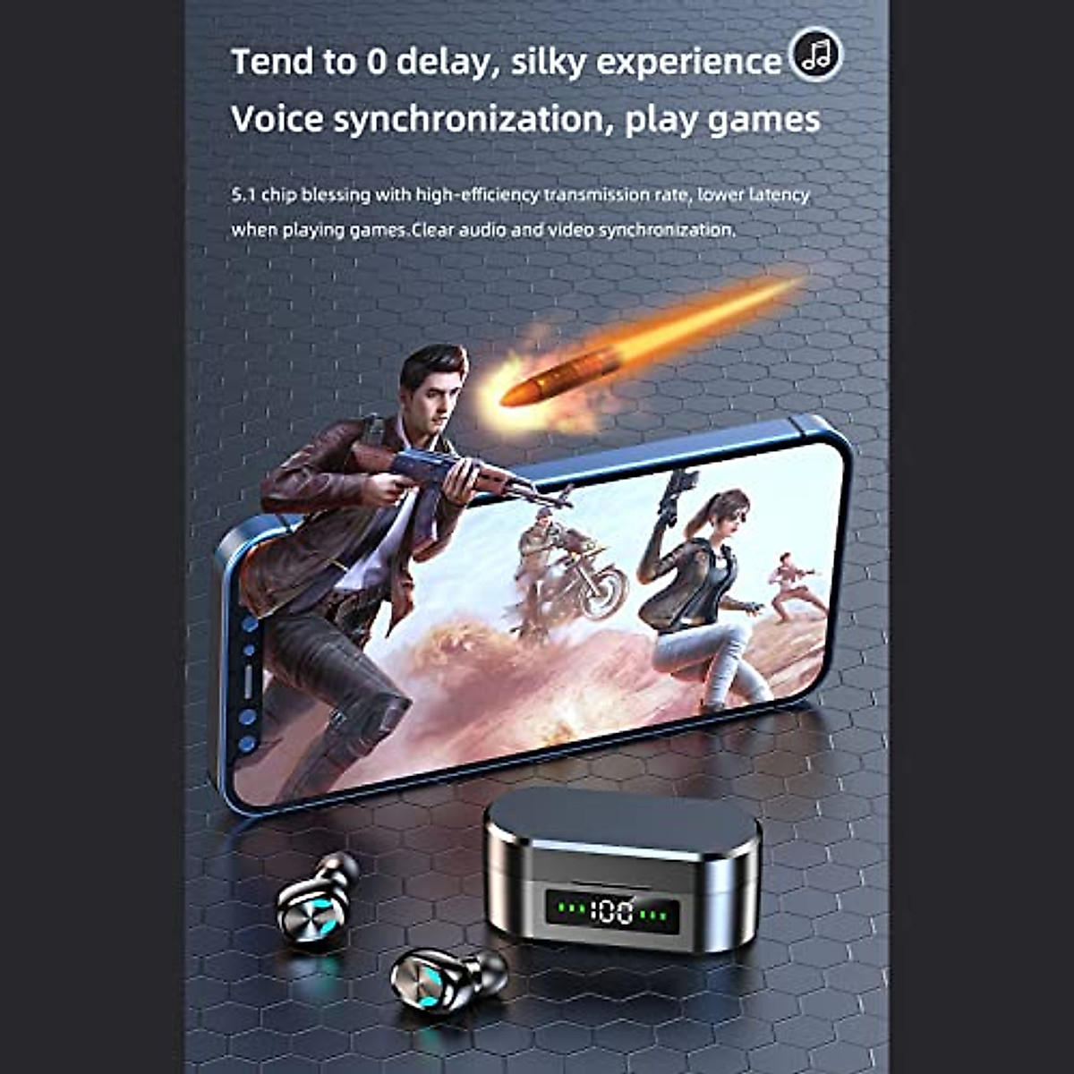 SSZMDLB Wireless Bluetooth Headphones HiFi Stereo Sound Touching Headset Sport Waterproof Earphones with Microphone LED Display with Mini Charging Bay